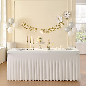 Htper 2 pk Spandex Ivory Table Clothes for 6 Foot Rectangle Tables, Stretch Table Cloths 6 ft Fitted Table Cover Desk Skirt Tablecloth for Parties Weddings Birthday Banquet Baby Shower
