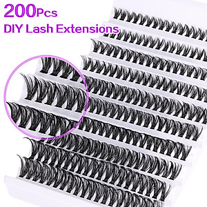 Lash Extension Kit Bond and Seal 200pcs DIY Lash Clusters Kit 8-16MM CD Curl Eyelash Extension Kit Wispy Individual Lashes Kit Eyelash Clusters by Ruairie