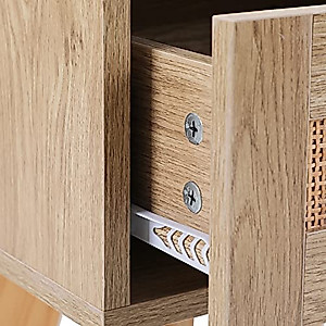 Sophia & William Rattan Nightstands Set of 2 Side End Table Bedside Table with Rattan Drawer and Solid Wood Legs for Bedroom Living Room and Small Space