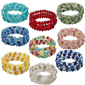 Jules D.Multi Rows Stackable Stretch Bracelet Colorful Shell Glass Boho Bracelets Trendy Costume Jewelry Gifts for Women (Red)