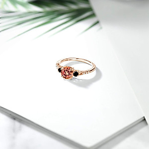 Gem Stone King 10K Rose Gold Ecstasy Mystic Topaz Black Diamond and White Diamond Accent 3-Stone Engagement Ring For Women (1.17 Cttw, Round 6MM, Gemstone November Birthstone, Size 9)