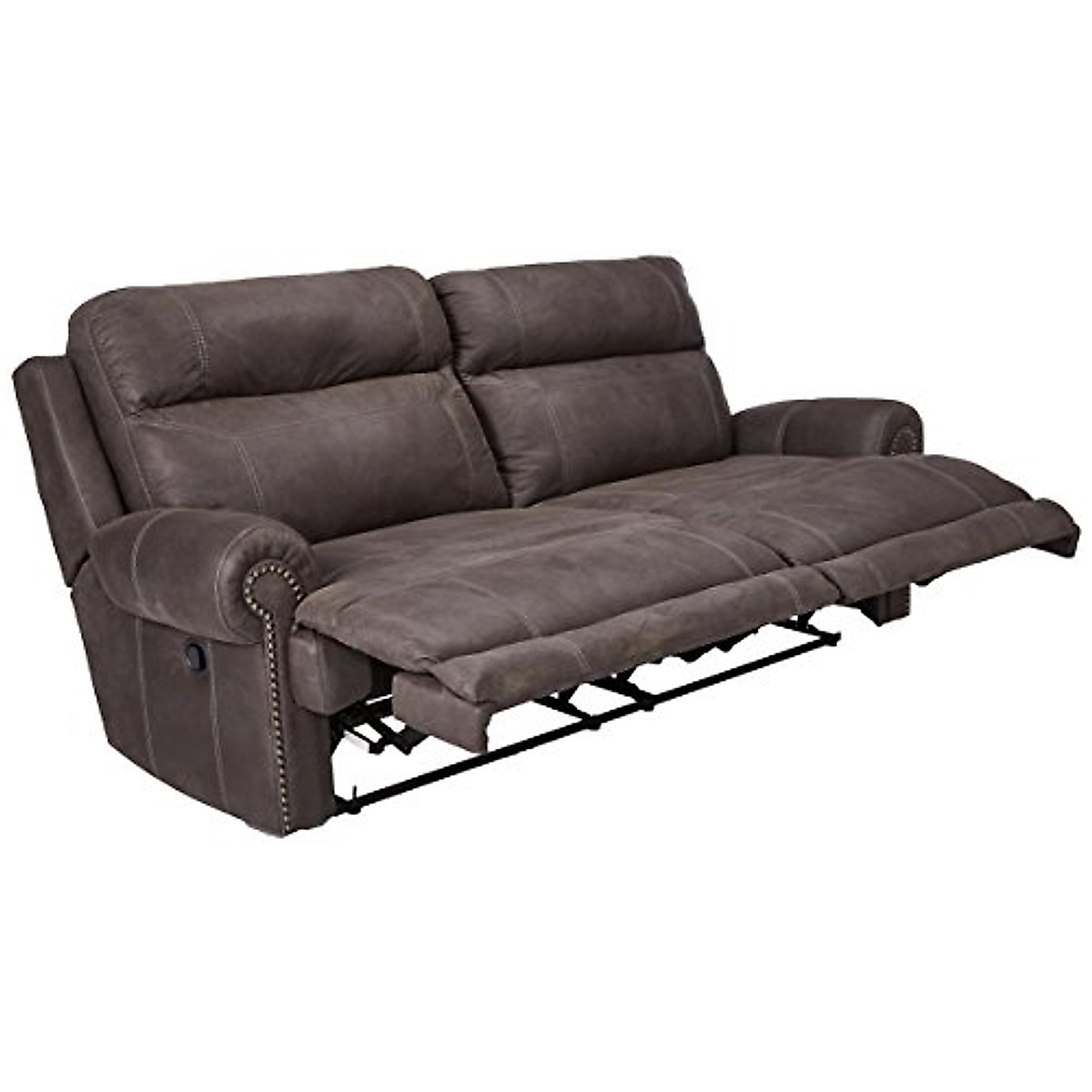 Signature Design by Ashley Austere Contemporary Faux Leather 2 Seat Manual Reclining Sofa, Gray