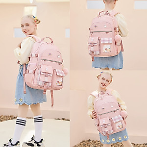 KIDNUO Backpack for Girls, 15.6 Inch Laptop School Bag Kids Kindergarten Elementary College Backpacks Large Bookbags for Teen Girls Women Students Casual Travel Daypacks (Pink L)