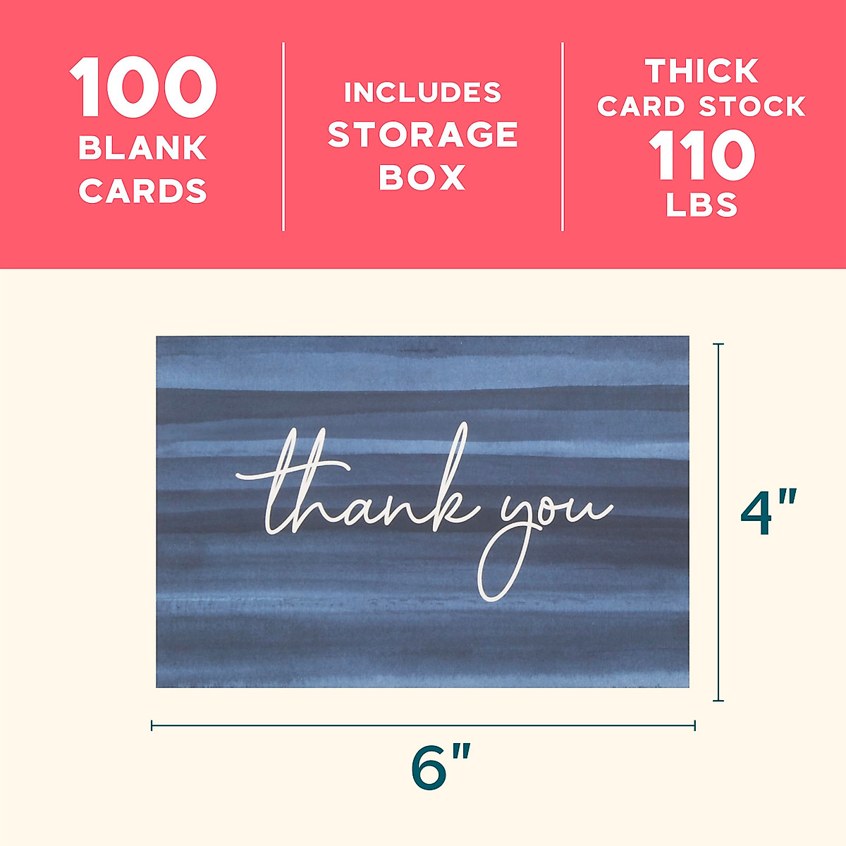 VNS Creations 100 pack Thank You Cards with Envelopes & Stickers - Classy 4x6 Blank Thank You Cards Bulk Box Set - Large Thank You Notes for Wedding, Small Business, Baby & Bridal Shower (Ombre)