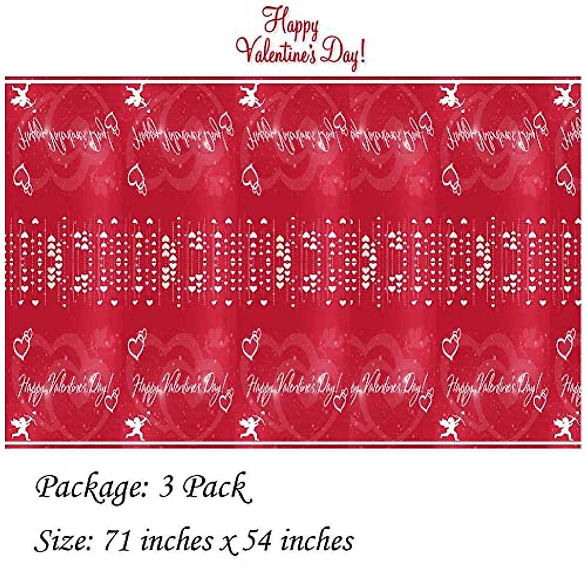 Valentines Day Tablecloth Party Decorations, Red Love Rectangle Table Covers, Premium Plastic Disposable Heart Tablecovers, Happy Valentine's Day Table Decorations 71X54 inches