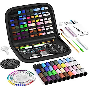 Coquimbo Sewing Kit for Traveler, Adults, Beginner, Emergency, DIY Sewing Supplies Organizer Filled with Scissors, Thimble, Thread, Sewing Needles, Tape Measure etc (Black, L)