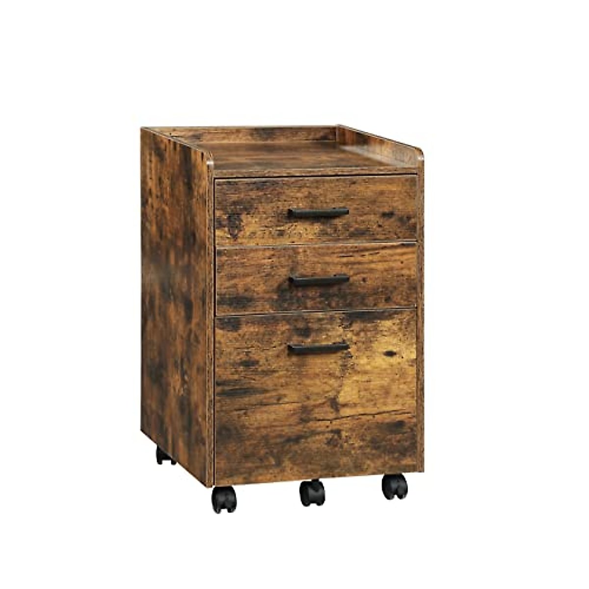 Kavonty File Cabinet, Mobile Office Cabinet with 2 Small Fabric Drawers and 1 Large Drawer,for A4, Letter Size, Hanging File Folders, Rustic Brown and Black