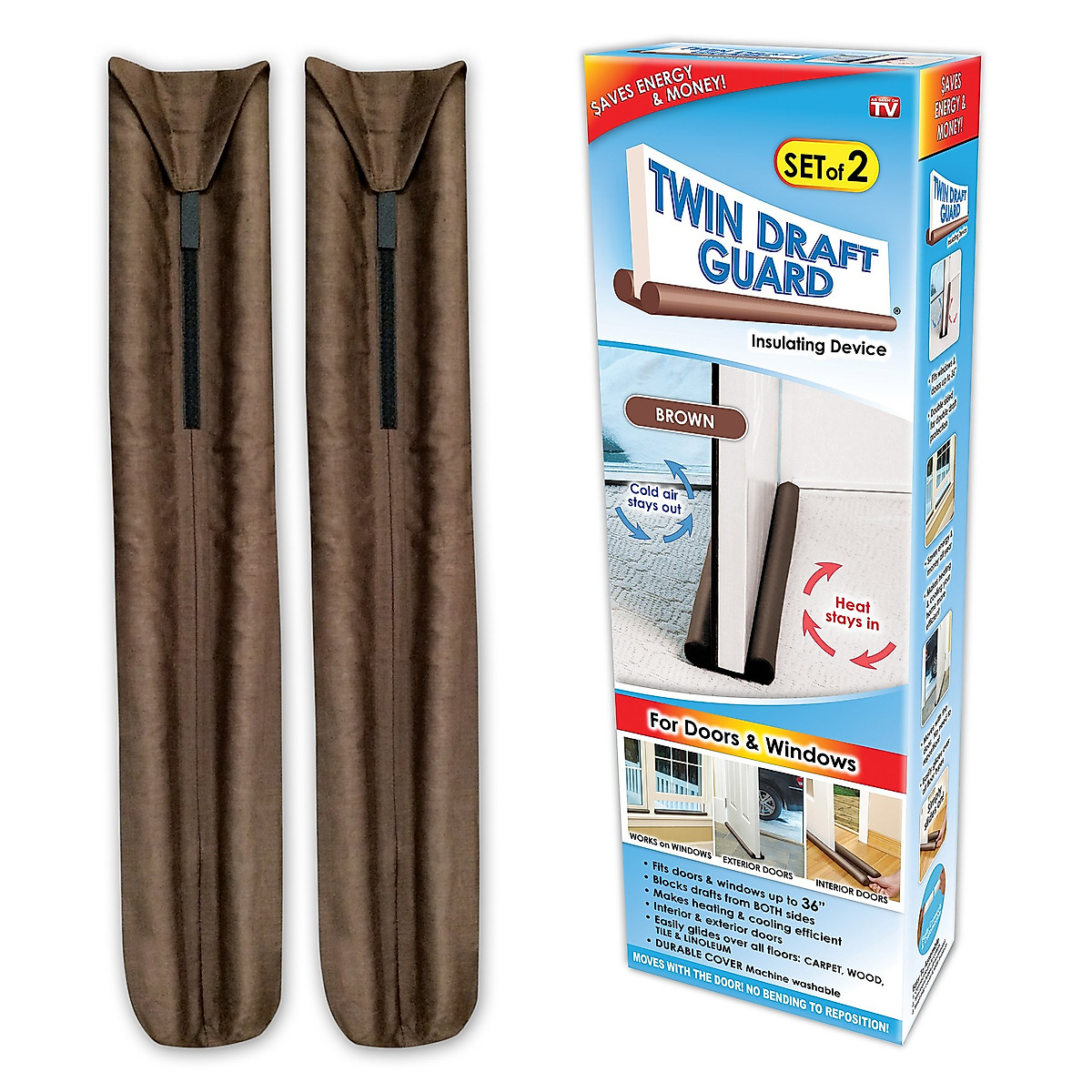 Original Twin Draft Guard Door Draft Stopper, Year Round Insulator, For Summer and Winter Use PATENTED & TRADEMARKED