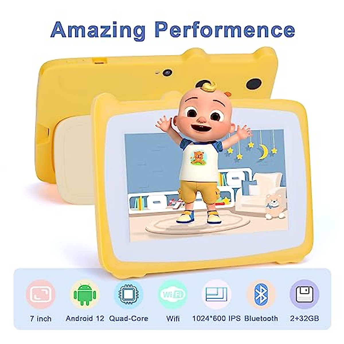 C idea Kids Tablets,7 Inches Toddler Android 12, Dual Cameras, 32GB Large Storage, Iwawa Pre-Installed, Parental Control, Children Learning Educational Tablets