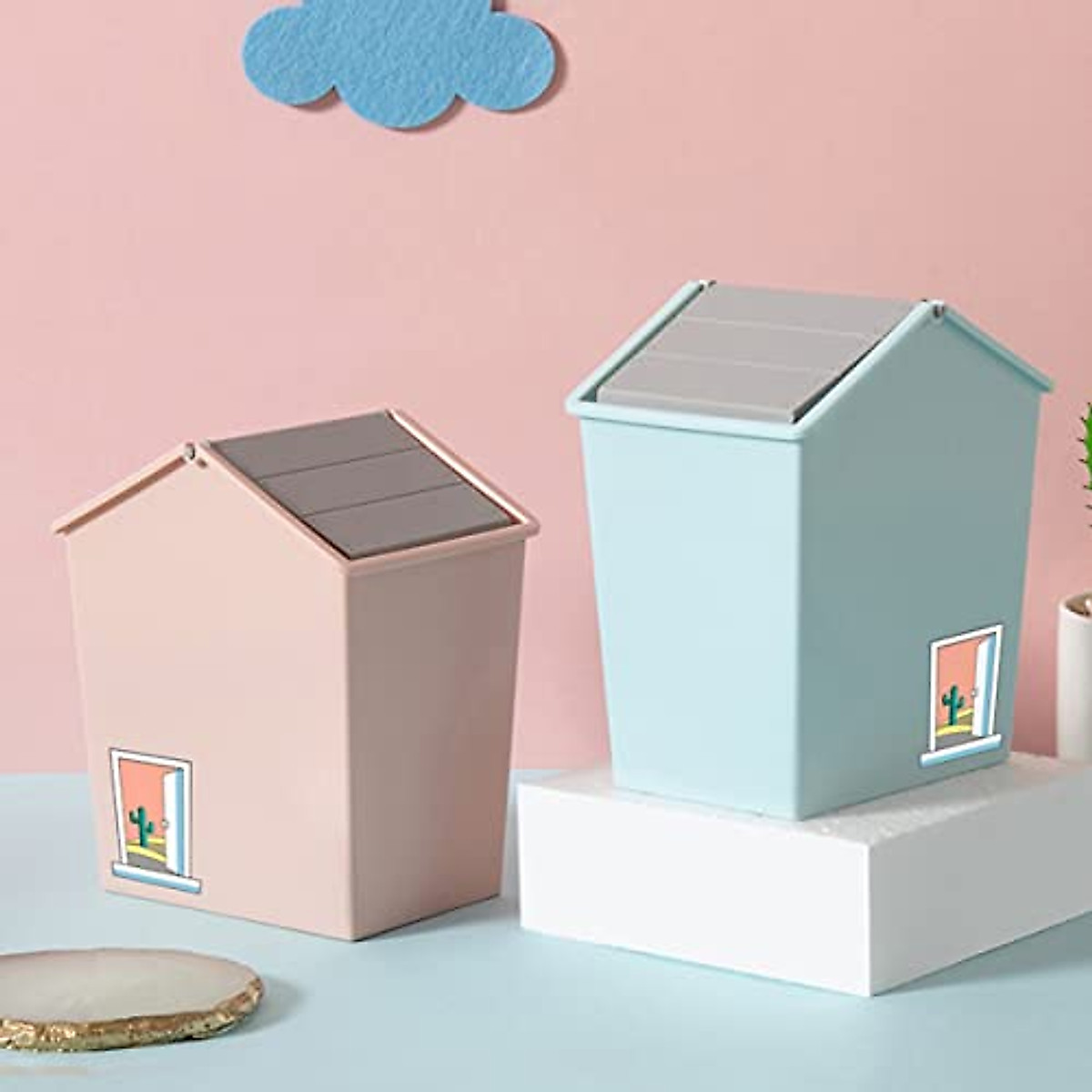 Cabilock 4pcs Desktop Trash can Small Rubbish can Waste Bin Rubbish Storage can Rubbish Container Cute Trash can Work Desk Decor car bin Waste Paper Bucket Office Waste Paper bin with Cover