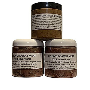 Lenon Lures Trappers 3 Pack of Coyote, Bobcat, Fox and Raccoon Trapping Bait 8 oz Jars