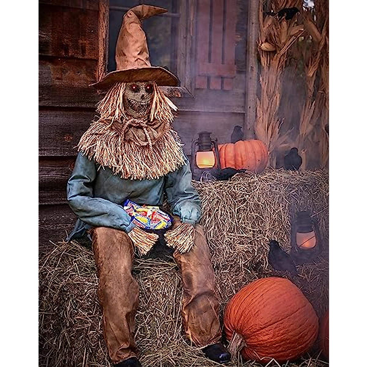 Spirit Halloween 4.5 Ft Scary Sitting Scarecrow Animatronic | Decorations | Animated | Pop-up Motion | Scarecrow Prop