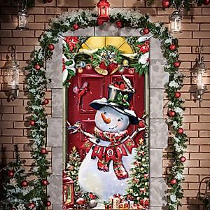 Christmas Snowman Door Cover Decorations Christmas Front Door Banner Backdrop Xmas Party Photography Background Holiday Door Cover Outdoor Home Indoor School Winter New Year Decor, 70.9 x 35.4 in