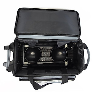 ELITE Deluxe 2 Ball Bowling Bag with 5" smooth wheels, Large Accessory pocket - Separate Compartment holds 1 pair of shoes up to US size 15 men - 36" extendable handle double roller (Grey Camo)