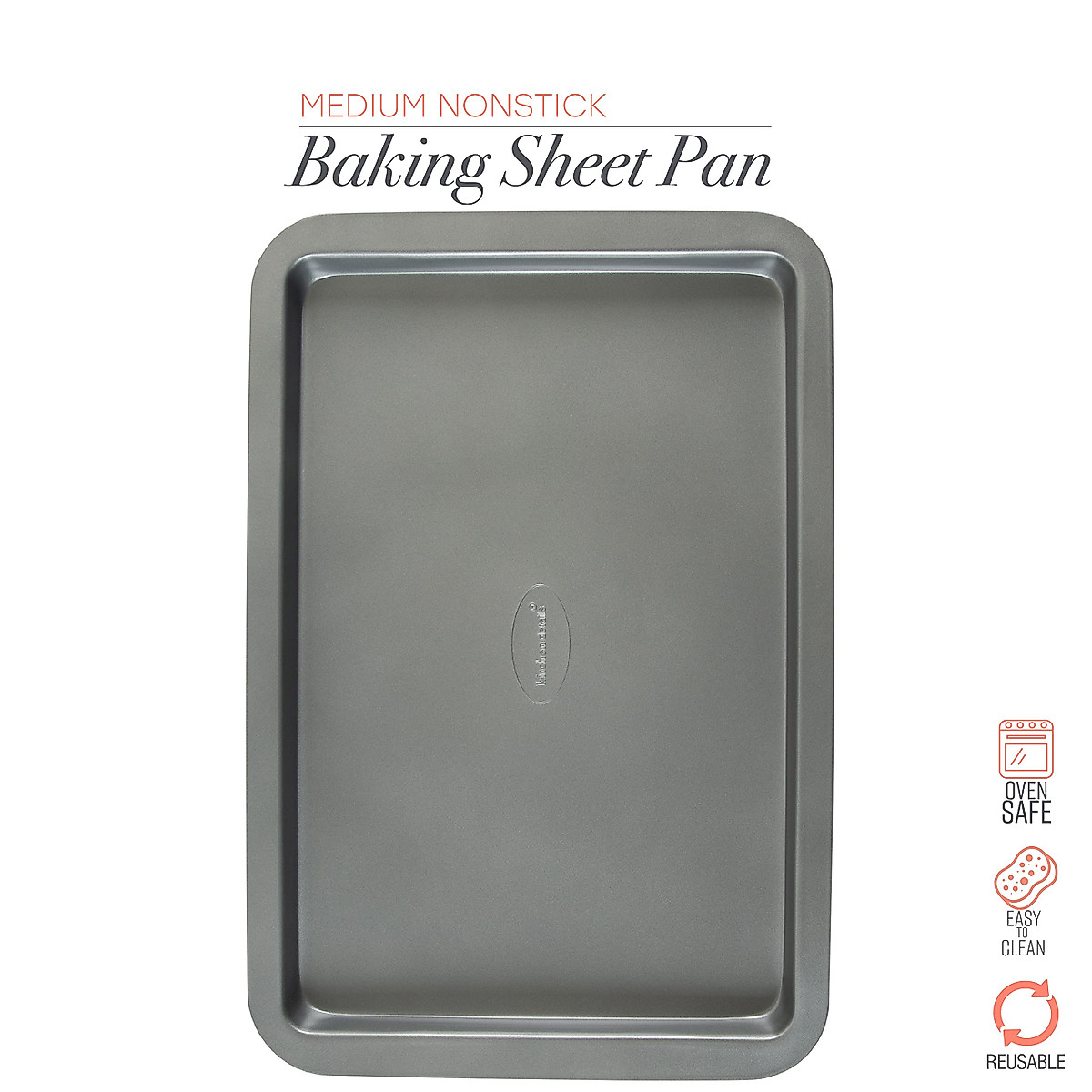Kitchen Details Medium Nonstick Baking Sheet | Creates Even Heating and Browning | Durable | Easy to Clean | Oven Safe up to 500 Degrees | Bakeware | Grey