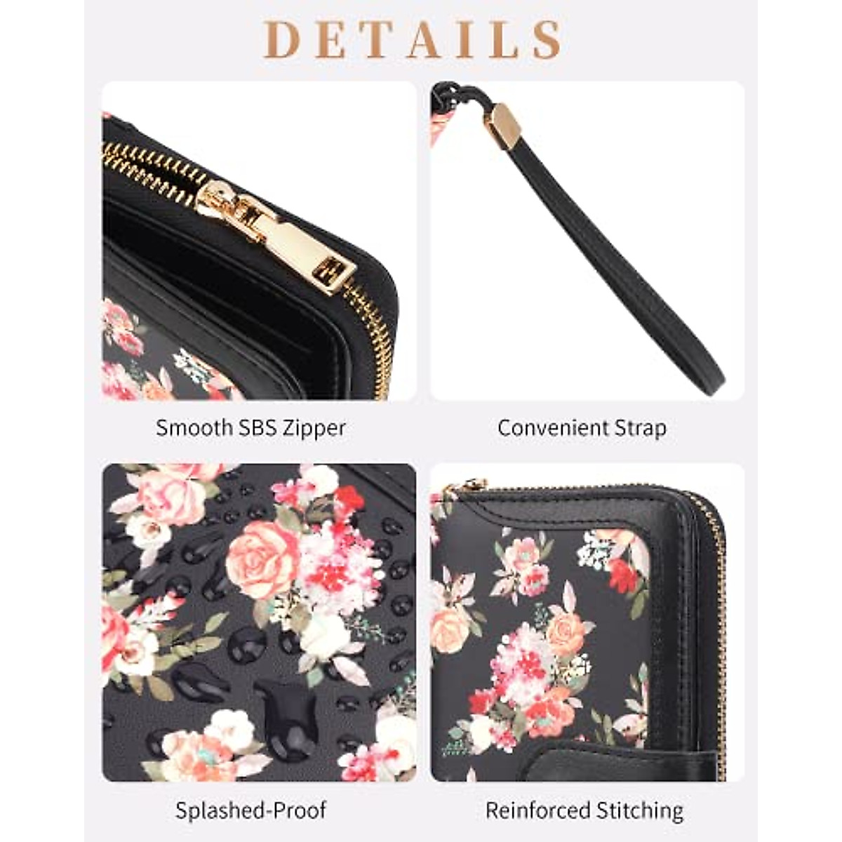 Marvolia Wristlet Wallets for Women - RFID Blocking Wallet Printed Clutch Wallet PU Leather Card Holder Ladies Wallet Zip Around Wallets - Blooming Flowers
