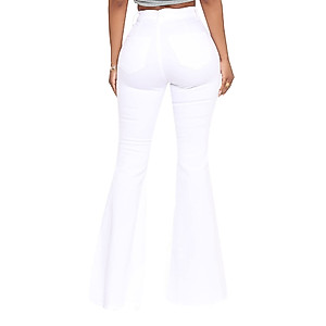 Women's Bell Bottom Jeans for Women High Waisted Flare Jeans Womens Ripped Stretchy Bell Bottoms Pants(White, US 12)