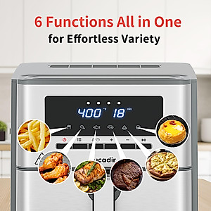 Air Fryer 10 Quart, Large Air Fryer for Families, 6 Cooking Functions AirFryer, 400°F Temp Controls in 5° Increments, Ceramic Coated Nonstick Basket and Crisper Plate, Dishwasher-Safe, 1700W, Grey