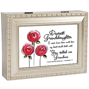 Cottage Garden Granddaughter You Called Me Grandma Silvertone Rope Trim Jewelry Music Box Plays Amazing Grace