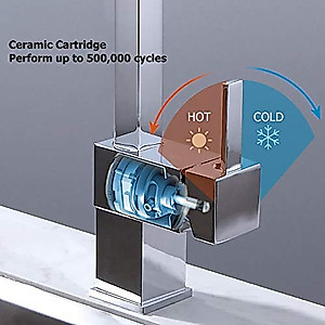 JiuZhuo Modern Single Handle Square Kitchen Sink Faucet with Pull Down Sprayer in Chrome