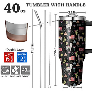 Ksoemar 40 Oz Llama Tumbler with Handle and Straw, Double Wall Stainless Steel Llama Cup, Alpaca Mug Insulated Llama Coffee Mug, 40 Oz Llama Mugs with Handle and Straw for Women Gifts