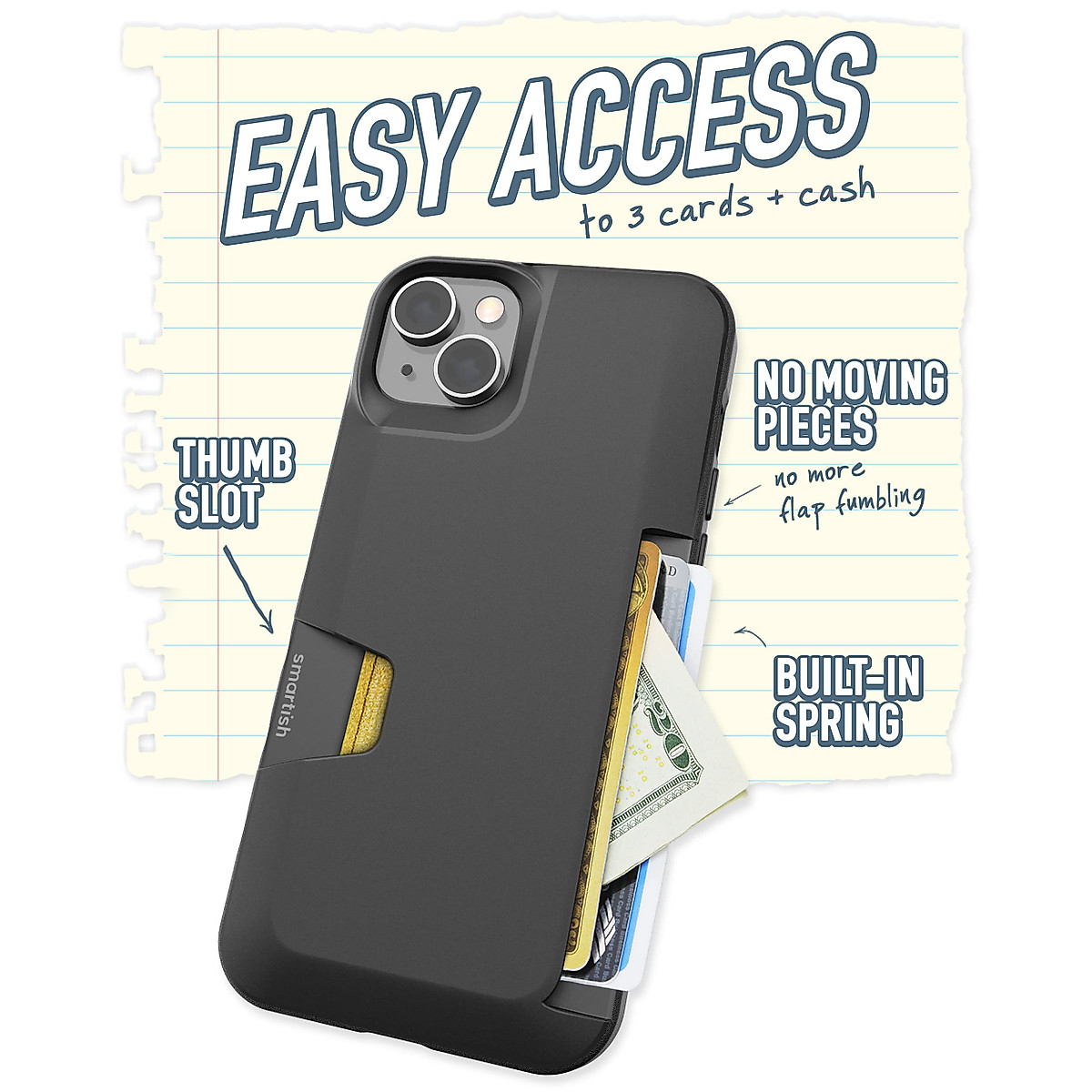 Smartish® iPhone 14 Plus Wallet Case - Wallet Slayer Vol. 1 [Slim + Protective] Credit Card Holder - Drop Tested Hidden Card Slot Cover Compatible with Apple iPhone 14 Plus - Black Tie Affair