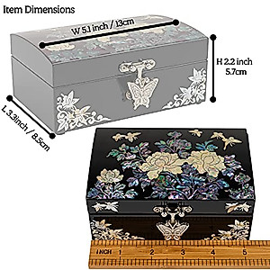 February Mountain Mother of Pearl Small Jewelry Box with mirror lid, Jewelry Storage Organizer for Earring, Necklace, Rings, Bracelet & Accessories Gift ideas for women who have everything (Black)