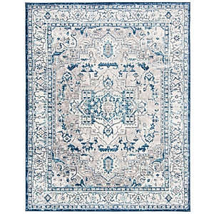 SAFAVIEH Brentwood Collection Area Rug - 9' x 12', Light Grey & Blue, Medallion Distressed Design, Non-Shedding & Easy Care, Ideal for High Traffic Areas in Living Room, Bedroom (BNT851G)