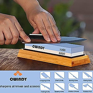 Sharpening Stone Whetstone Kit Dual Sided 1000/6000 Grit Professional Whetstone Knife Sharpener Stone Wet Stone Set Nonslip Bamboo Base, and Fix Stone