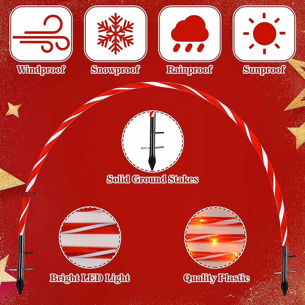 VIHOSE 10ft Christmas Candy Light Arch LED Christmas Outdoor Arches Decor with Flasher Modes Xmas Candy Cane Pathway Markers Lights for Holiday Wedding Yard Lawn Decor(3,Red White)