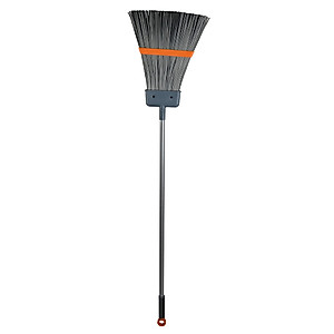 Casabella Heavy-Duty All-Surface Outdoor Broom, Gray/Orange