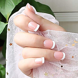 Yokilly Natural French Acrylic False Nails Kit Including 12 Different Size Short Press on False Nails,Pink White Nails Tips Sets with Nail Glue Stickers,Files and Stick (120 Pcs)