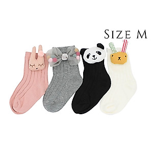 Generic Girls 3D animals socks - Set of 4 cute pairs of socks - warm and comfortable socks - adorable socks - (1-3 years), Pink, Medium