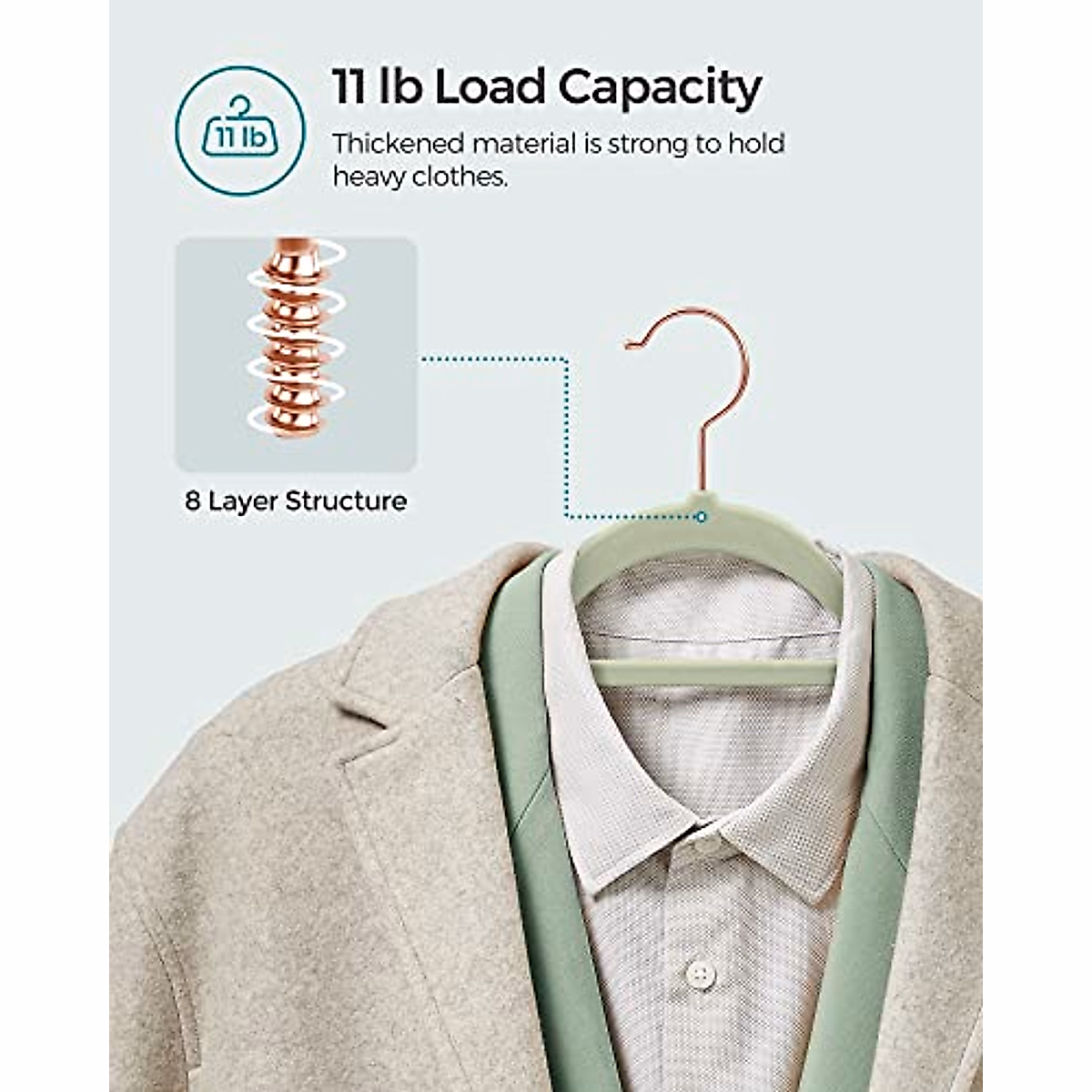 SONGMICS 30-Pack Pants Hangers and 50-Pack Clothes Hangers Bundle, Velvet Hangers with Adjustable Clips and Swivel Hooks, Space-Saving, Pale Purple and Pale Green UCRF012GP30 and UCRF021GR50