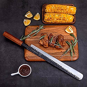 FAMCÜTE 12 Inch Slicing Carving Knife, 3 Layer 9CR18MOV Clad Steel w/octagon Handle brisket knife for Home Kitchen and Restaurant Slicing Brisket Turkey Meat