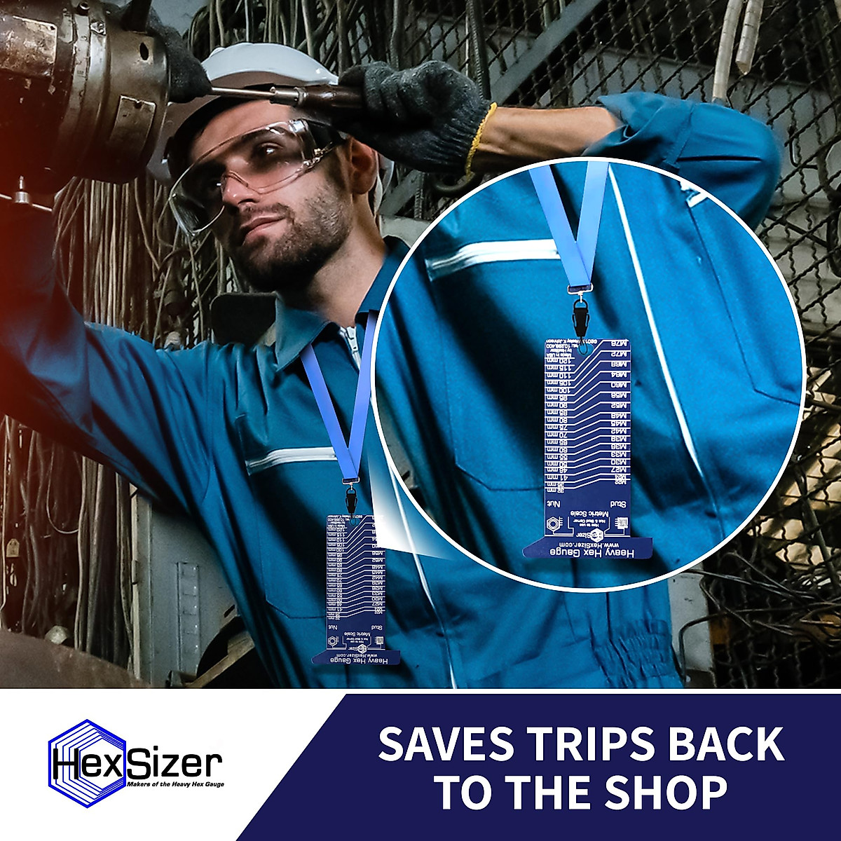 HexSizer Heavy Hex Gauge – Pocket Tool for Measuring Nut & Bolt Sizes | Inch & Metric | High Temp Laser Engraved | Nut & Bolt Sizer from 1-1/16" to 4-5/8" or 32mm to 120mm