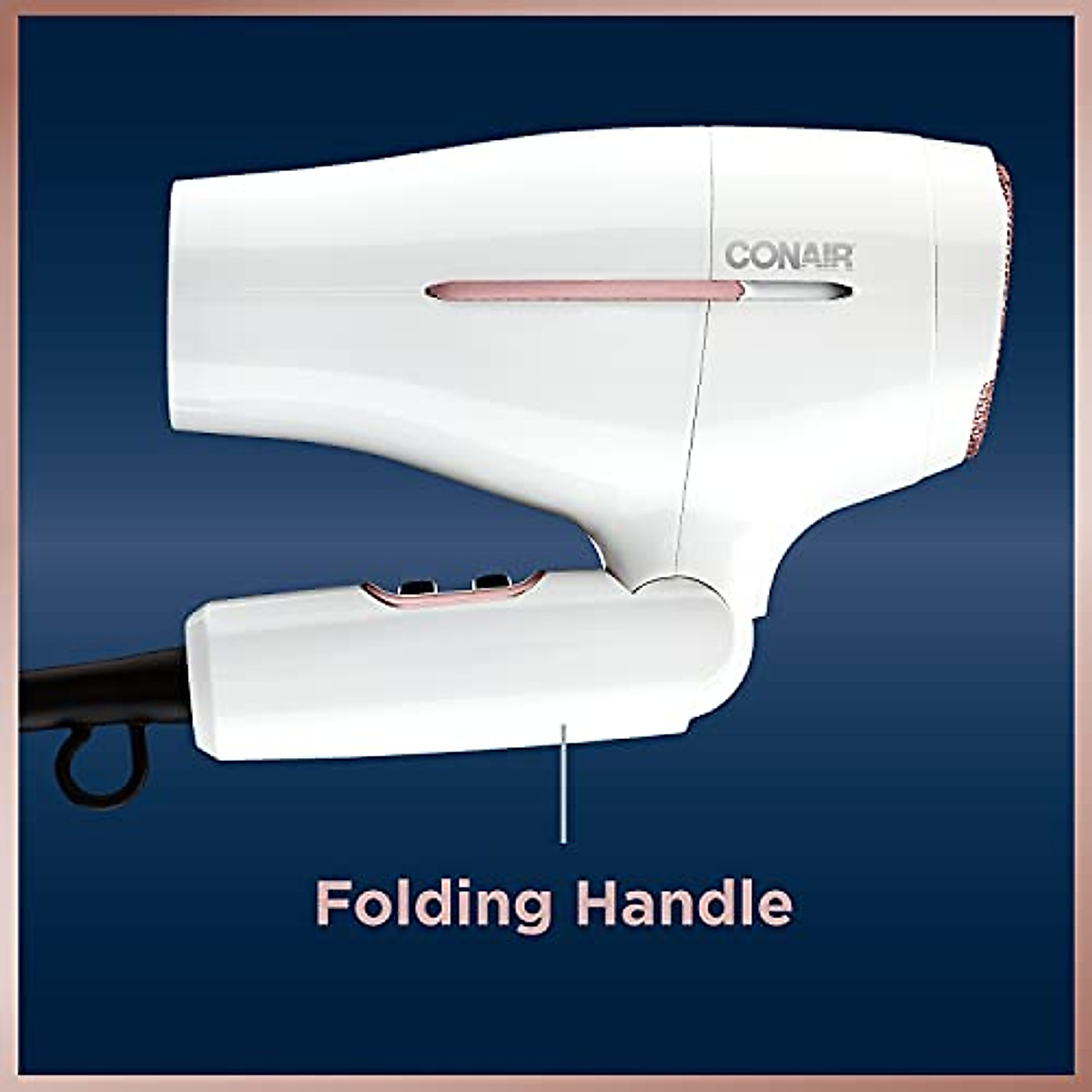 Conair Travel Hair Dryer, 1875W Worldwide Travel Hair Dryer with Smart Voltage Technology and Folding Handle