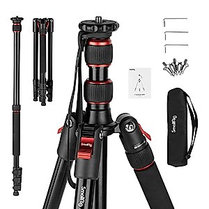 SmallRig 68" Camera Tripod, Foldable Aluminum Tripod & Monopod, Compatible with 1/4"-20 and 3/8"-16 Video Head, Payload 33lb, Adjustable Height from 19.7" to 67.7" for Camera, Phone - 3983
