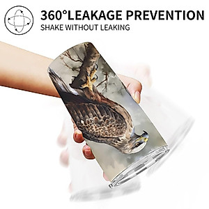 20 Oz Tumbler With Straw Leak Proof Thermos Cup, Watercolor Of Hawk Sitting In The Tree Stainless Steel Insulated Travel Coffee Mug Fit for Car Cup Holder