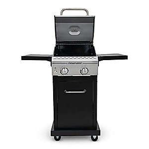 Megamaster 720-0864MA 2 Burner Propane Barbecue Gas Grill, for Camping, Outdoor Cooking, Patio, Garden Barbecue Grill, 28000 BTUs, with Foldable Side Table, Silver and Black