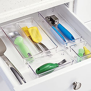 iDesign Utensil Holder and Silverware Organizer for Kitchen Utensils and Countertop Storage, The Linus Collection – Set of 2, 4" x 12" x 3", Clear