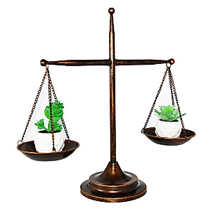 Owlgift Vintage Style Metal Libra Jewelry Display Tray Cosmetic Organizer Storage, Lawyer Scale of Justice, Farmhouse Candleholder - Bronze, 12.6" W x 16.5" H