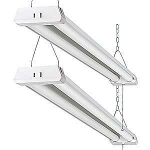 OOOLED 4FT Linkable LED Shop Light for Garages, 42W 4800LM 5000K Daylight LED Shop Lights, LED Ceiling Light with Pull Chain (ON/Off), Linear Worklight Fixture with Plug, 2 Pack