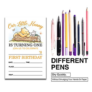 Dolimifa Classic Winnie the Pooh 1st Birthday Invitations Fill in Style Our Little Hunny is Turning One First Birthday Invites, 20 Count With Envelopes