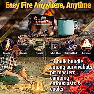Outrav Fire Starter Cubes, 144ct Charcoal Firestarter Squares for Lighting Fireplace, Wood Stove, Grill, Campfire, BBQ Smoker Pit – Mini Nontoxic Waterproof Fire Starting Bricks for Camping, Survival