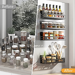 SAKFEP Magnetic Spice Rack for Refrigerator, 4 Pack Premium Plastic Spice Rack Organizer,Magnetic Fridge Shelf Seasoning Rack,Perfect Kitchen Organization and Storage (Black)