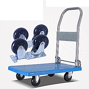 Generic Push Cart Dolly Platform Truck Thicken Hand Cart with 360 Degree Swivel Wheels and Foldable Handle Silent for Shopping Lage Moving Trolley Platform Tr, 88*58