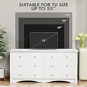 Shahoo Dresser for Bedroom with 6 Drawers Wide Chest Storage Organizer and TV Stand for Living Room, Closet, Hallway, Dormitory,White
