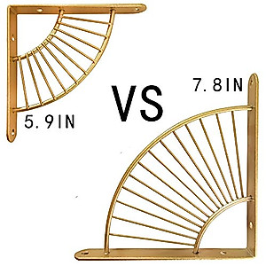 FUNWOOD Gold Metal Shelf Braket 2pcs Floating Shelves Angle L Heavy Duty Metal Supporting Wall mounting Wood Shelving Home Décor Accents Storage Kitchen Office(Wood Not Included)-7.8in