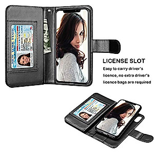 NJJEX Wallet Case for iPhone Xs Max, for iPhone Xs MAX Case, PU Leather [9 Card Slots] ID Credit Folio Flip [Detachable][Kickstand] Magnetic Phone Cover & Lanyard for iPhone Xs Max 6.5" 2018 [Black]